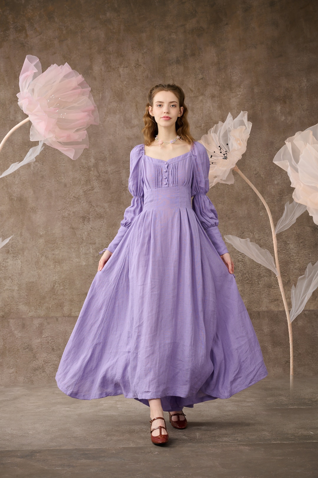 Corset Linen Dress in Lavender, Regency Dress, Medieval Linen Dress ...