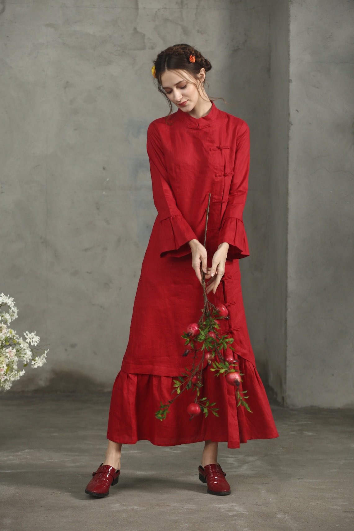 Robe longue de lin rose robe robe large robe de lin du choc | Etsy