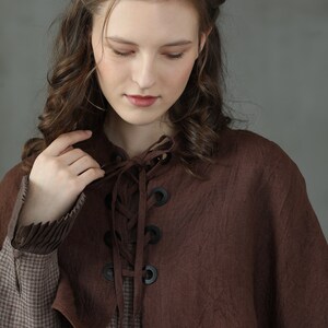 Lace up Cape Cloak, Tartan Cape Coat, Linen Cape, Little Women Cloak ...