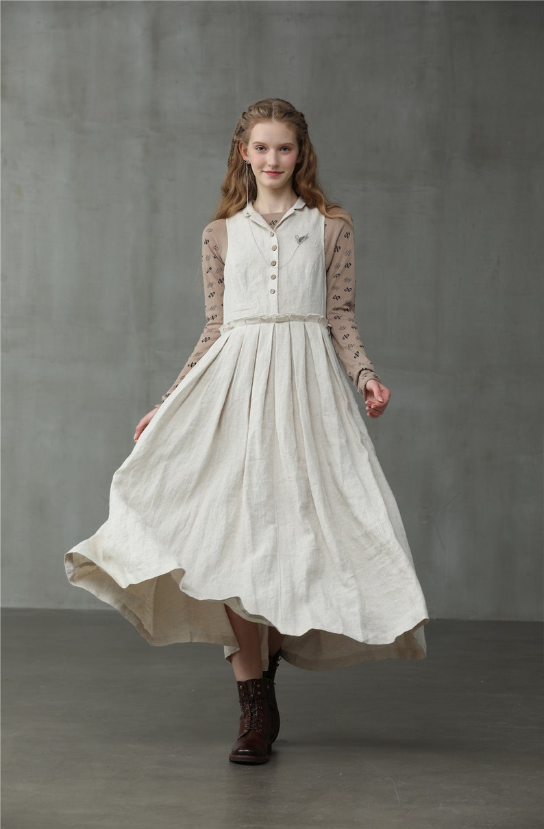 Collared Linen Dress off White Linen Shirt Dress Retro | Etsy