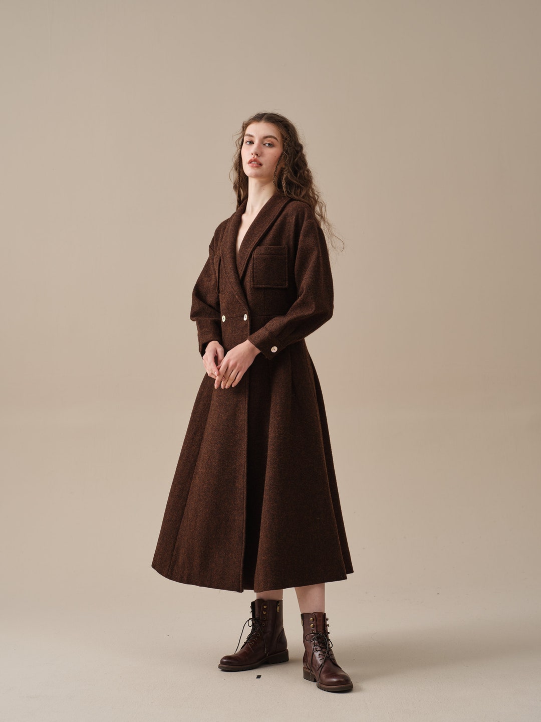 Maxi Wool Coat in Rust Brown, Women Coat, Double Breasted Coat, Winter ...