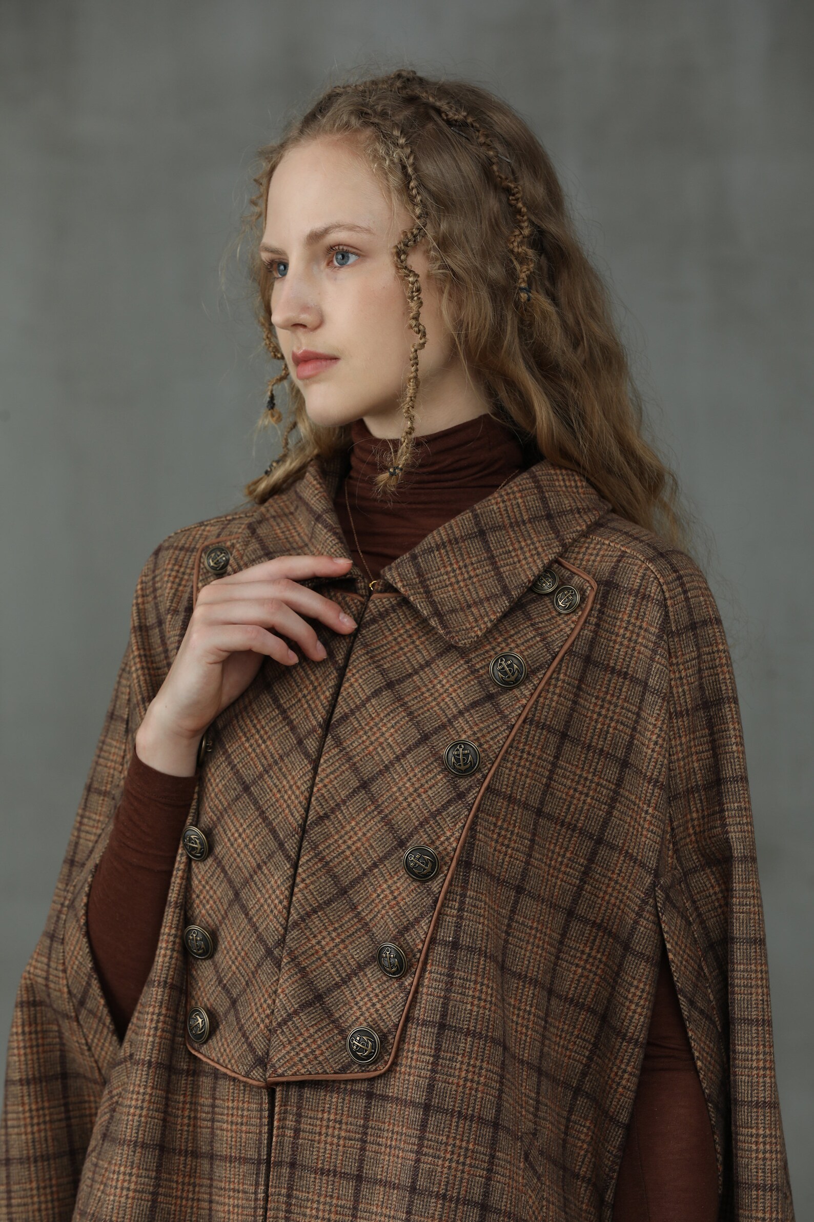 Double Breasted Wool Cloak, Tartan Wool Cloak Cape, Wool Coat With ...