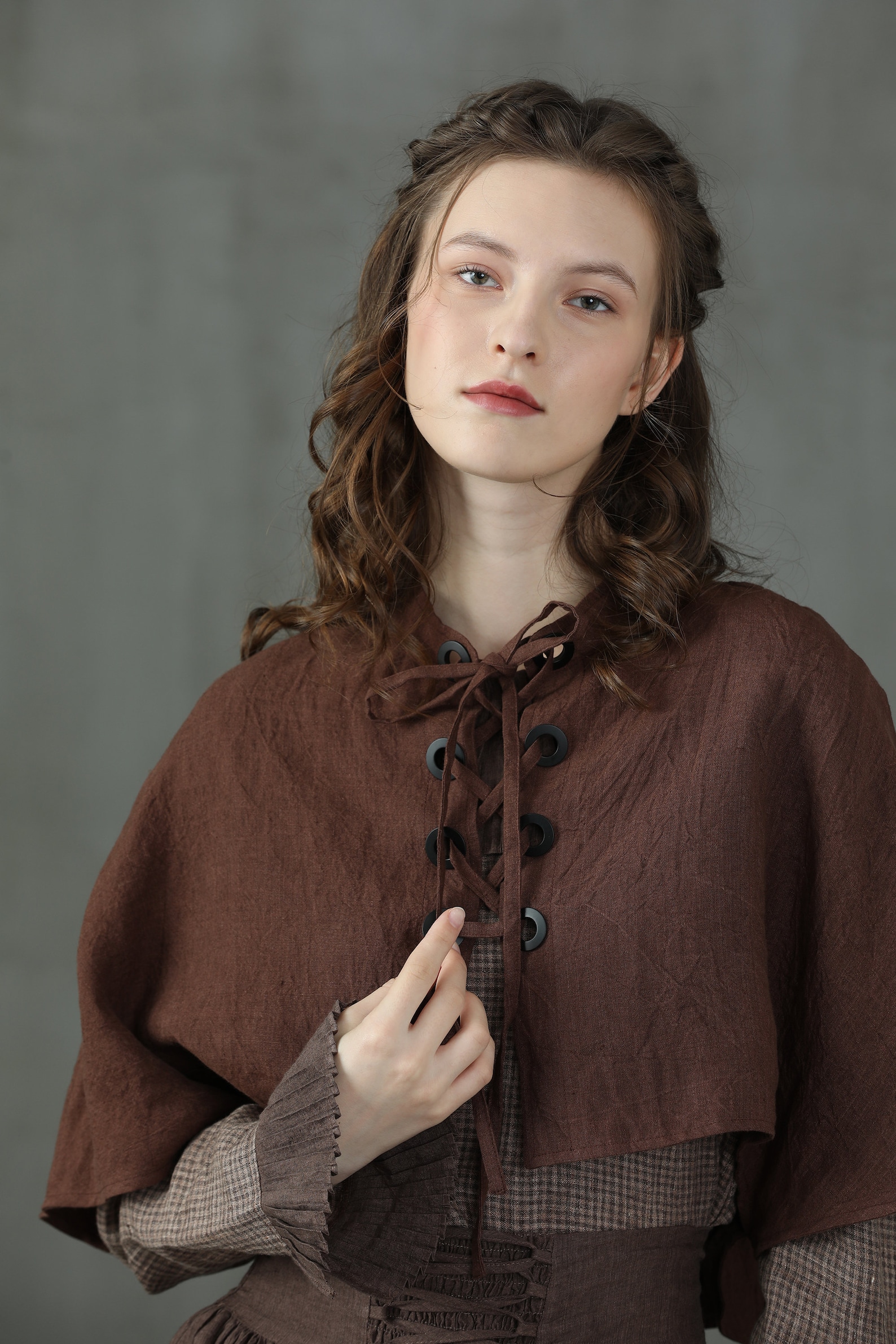 Lace up Cape Cloak Tartan Cape Coat Linen Cape Little Women - Etsy