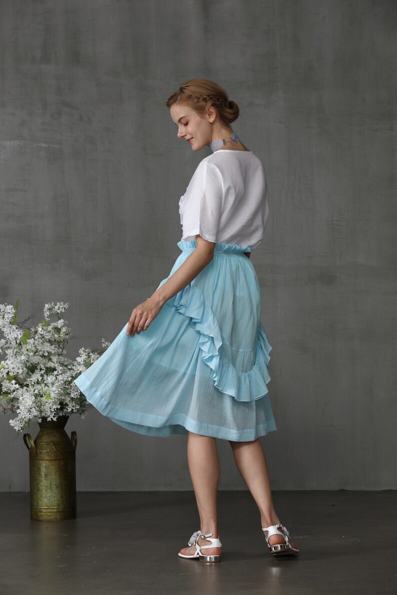 Skirt Ruffle Skirt Midi Skirt Blue Skirt Flared Skirt - Etsy