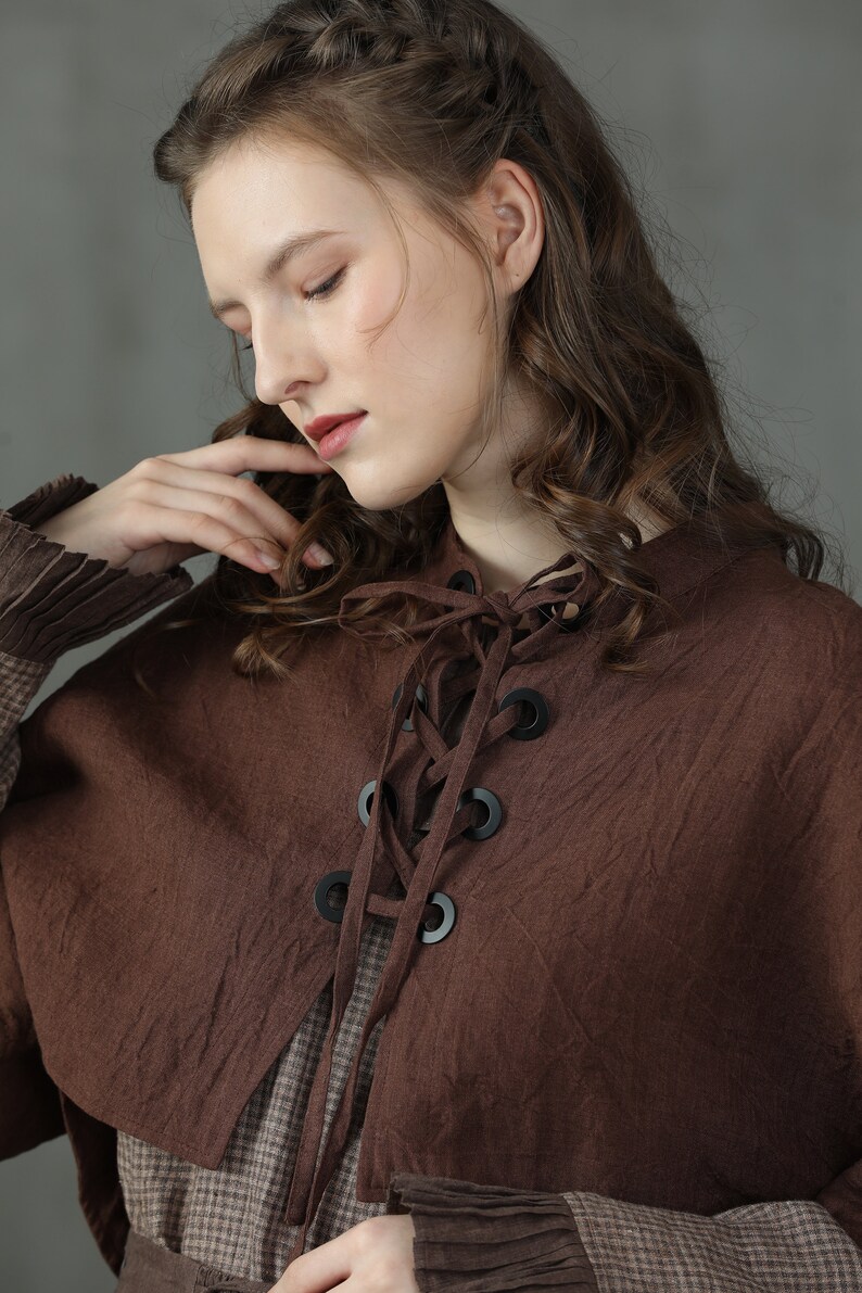 Lace up Cape Cloak Tartan Cape Coat Linen Cape Little Women - Etsy