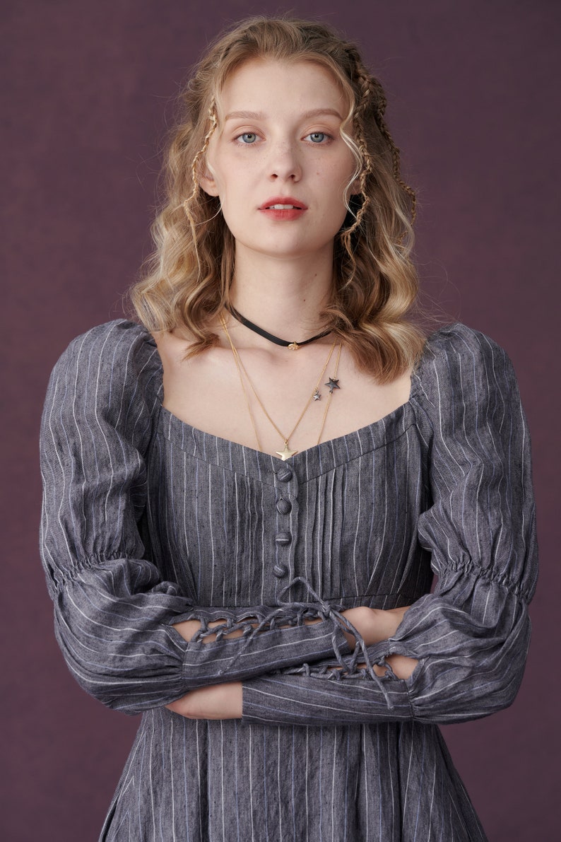 Corset Linen Dress in Grey Regency Dress Medieval Linen - Etsy