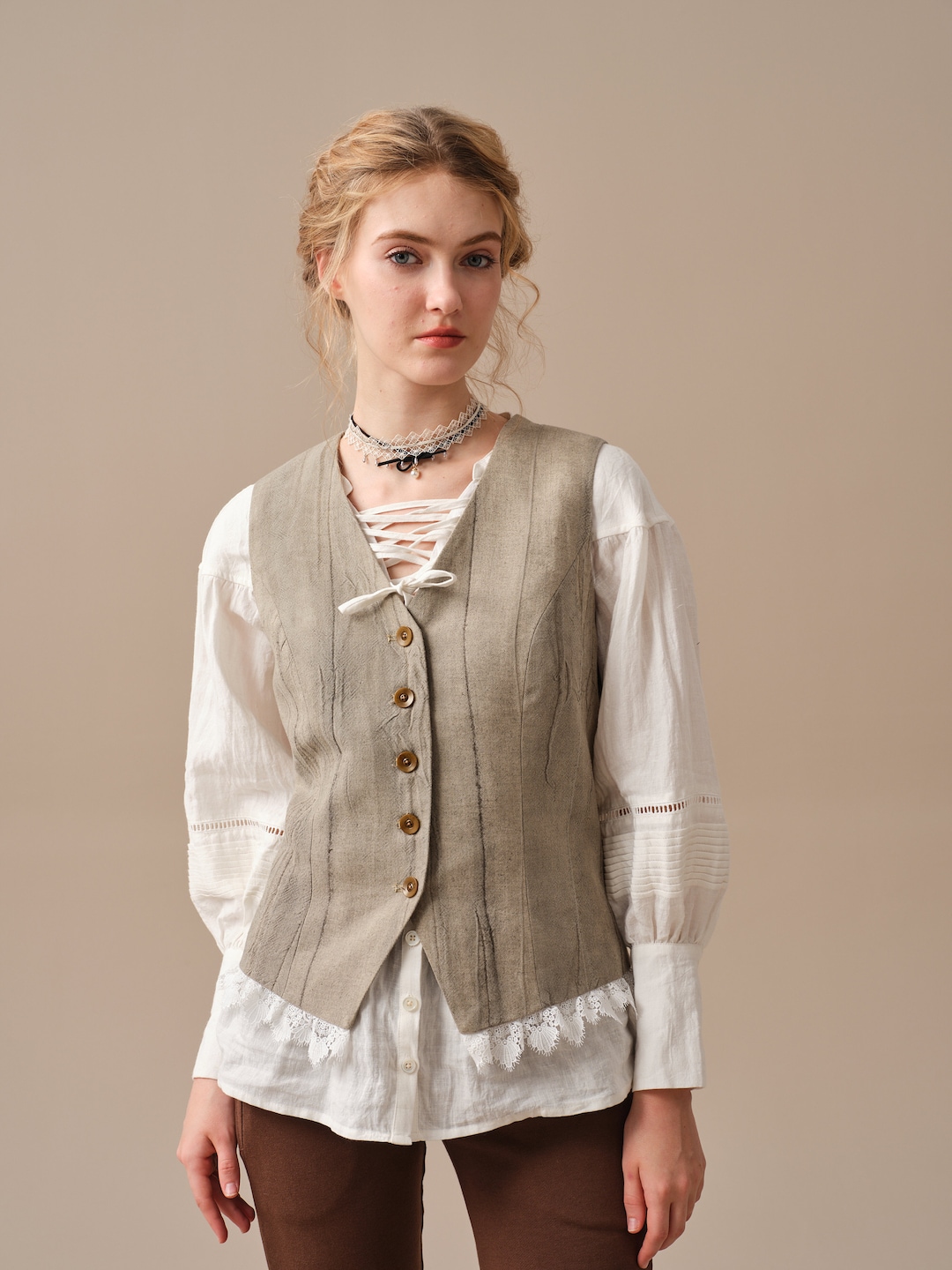 Linen Corset Vest, Vest Top, V-neck Vest, Medieval Vest, Single ...