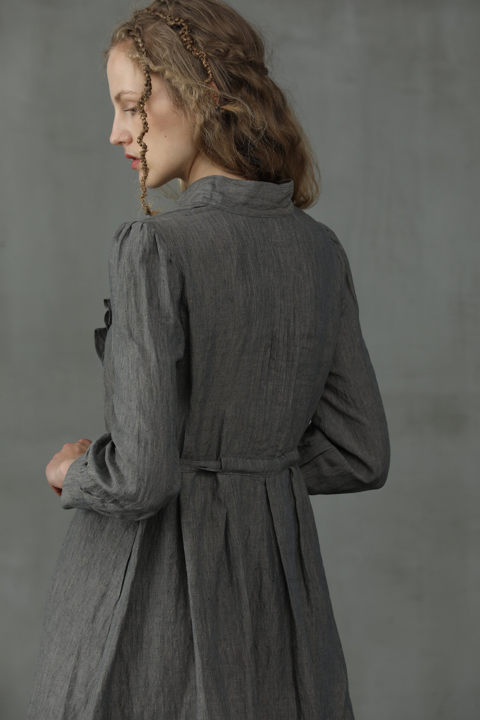Gray Lace-up Linen Dress Linen Ruffle Dress Linen Tunic - Etsy
