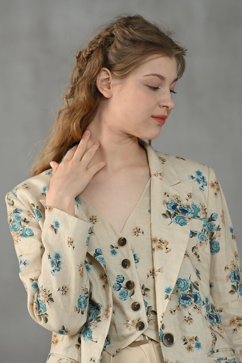 Double Layered Linen Coat Floral Linen Blazer - Etsy
