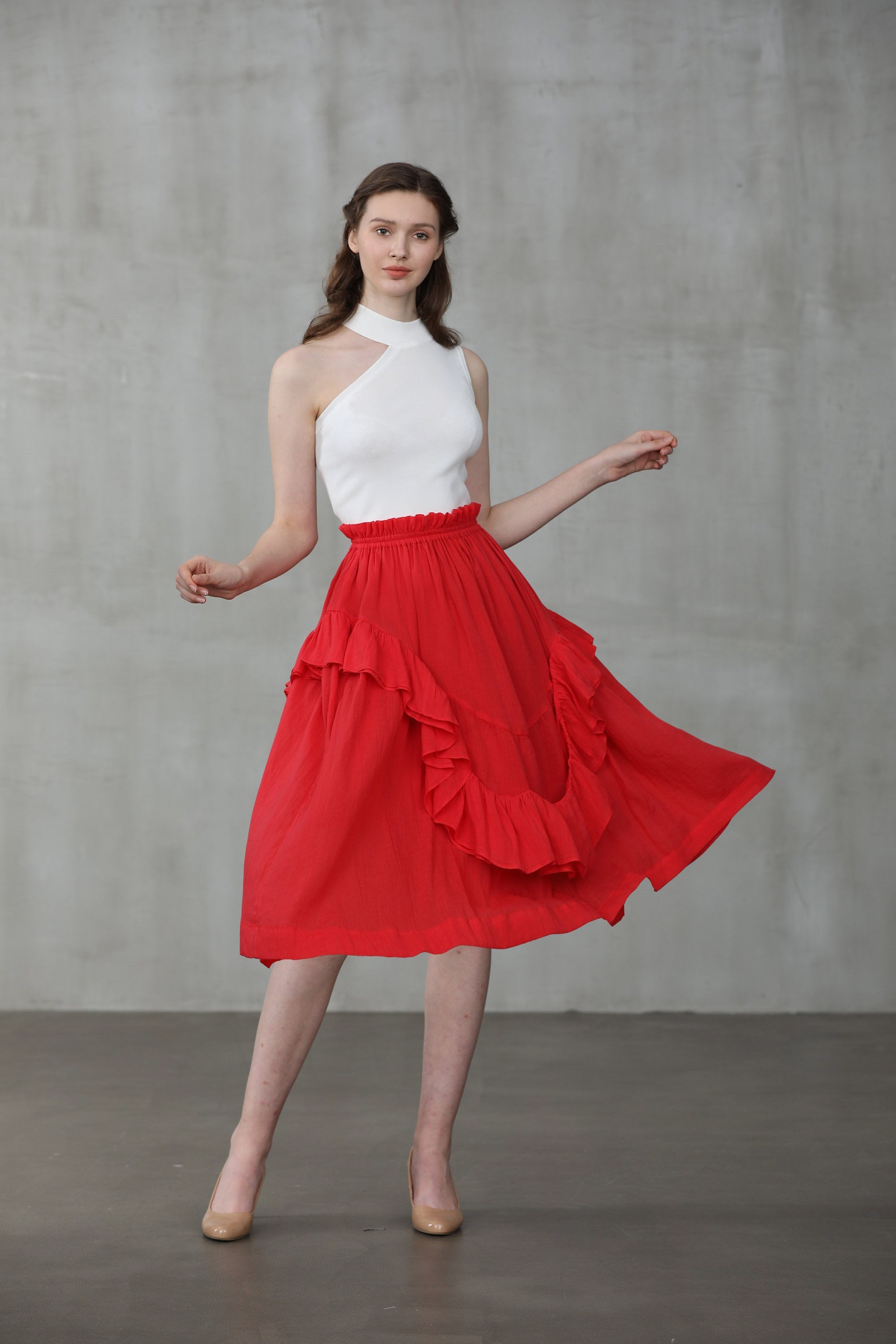 Bud Skirtmidi Skirt Red Skirt Ruffle Skirt Mini Skirt | Etsy