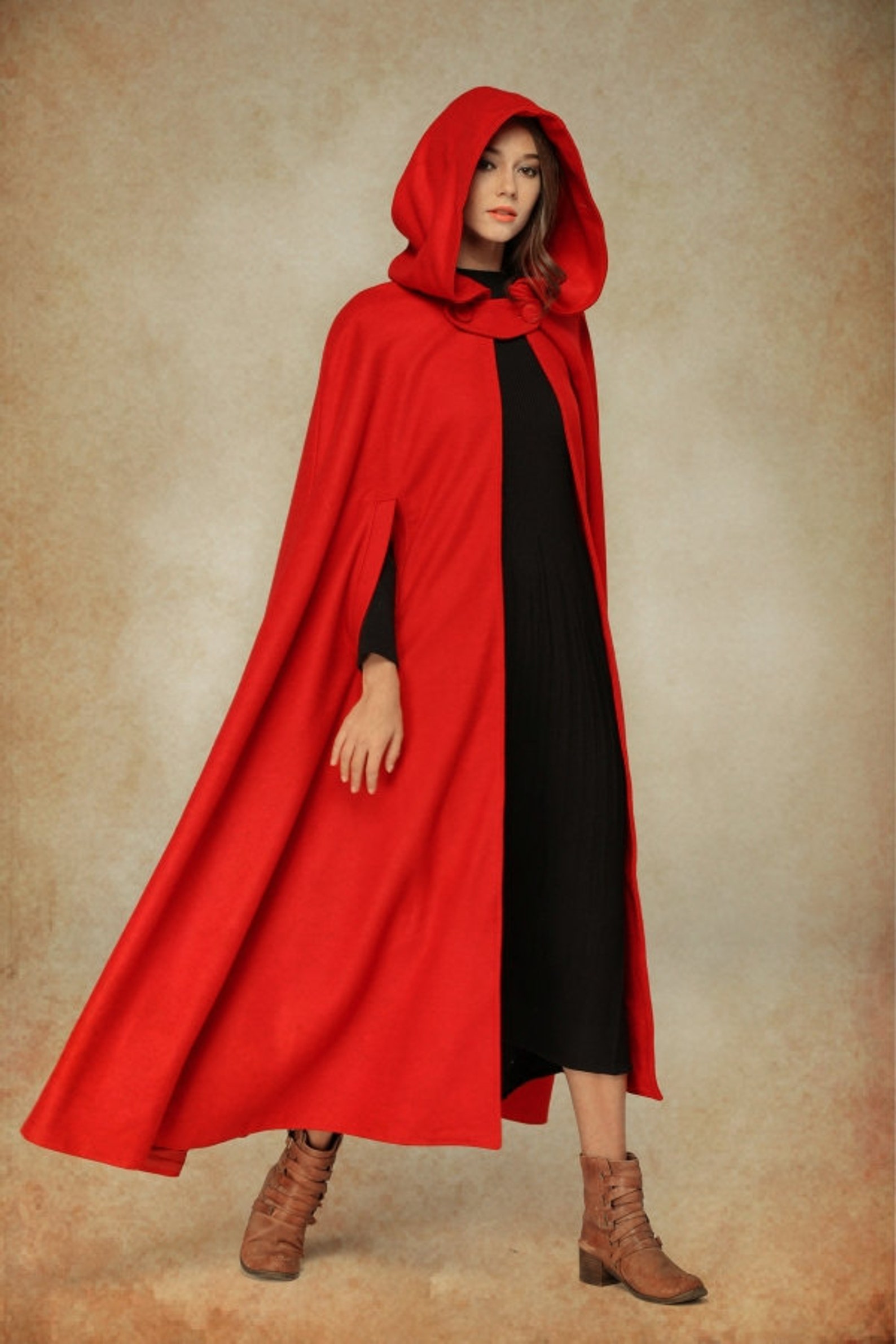 Flare Wool Coat Jacket Black Hooded Cloak Winter Cape Black - Etsy Canada