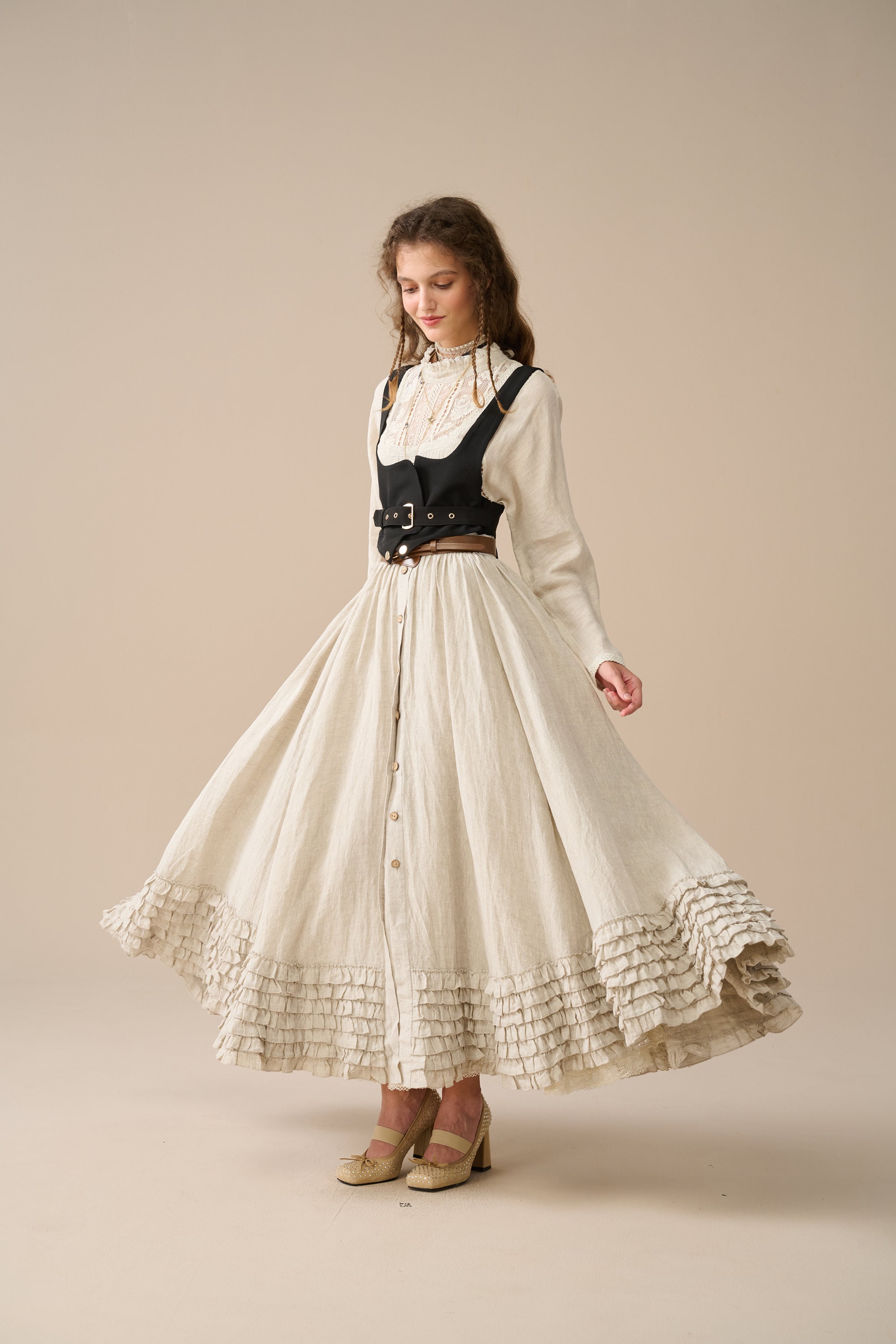 Victorian Maxi Linen Skirt, Edwardian Era Skirt, Long Skirt, Pleated ...