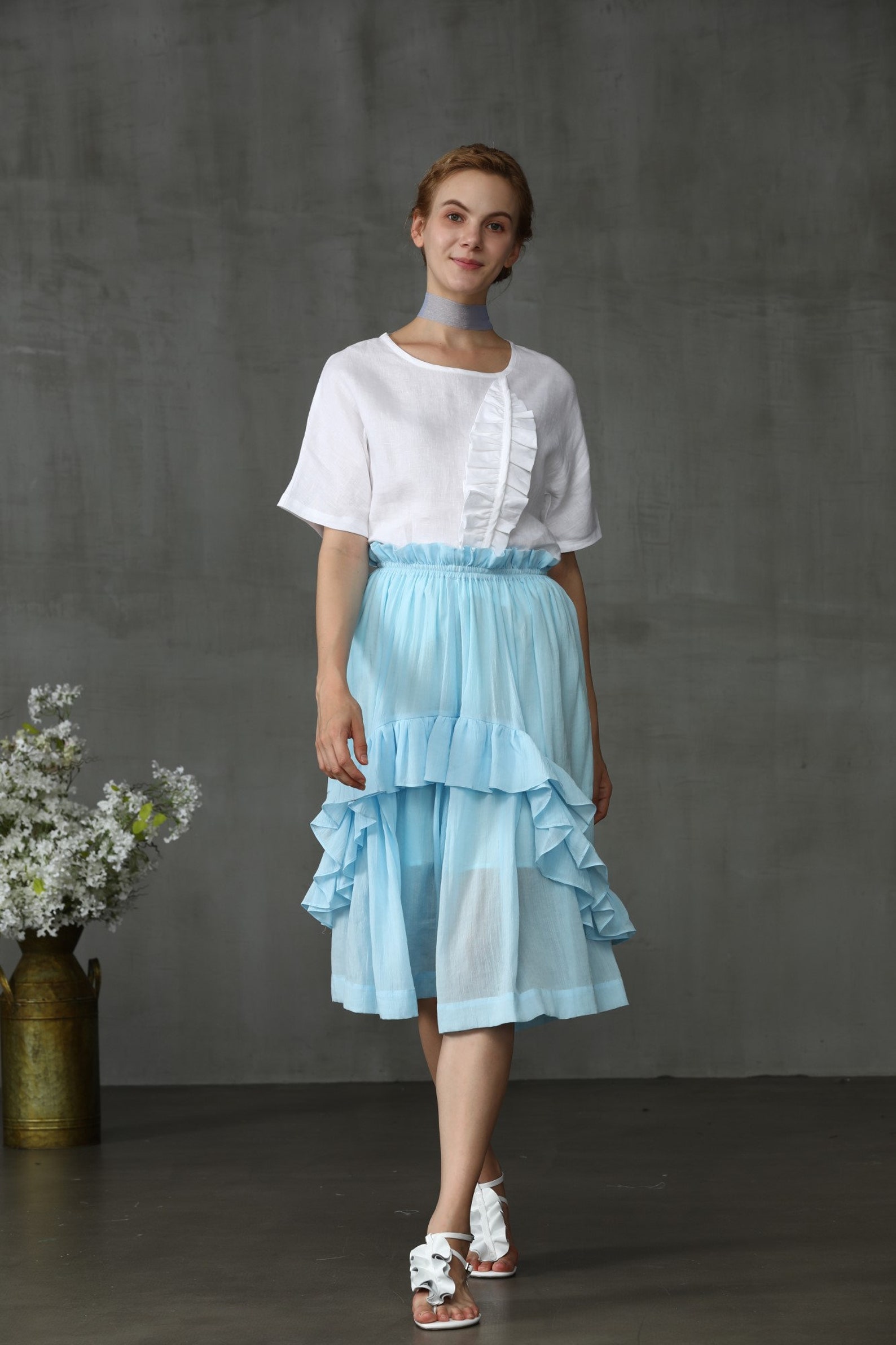 Skirt Ruffle Skirt Midi Skirt Blue Skirt Flared Skirt - Etsy