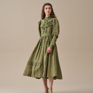 Ruffled Linen Dress, Victorian Dress, Vintage Dress, Elegant Dress ...