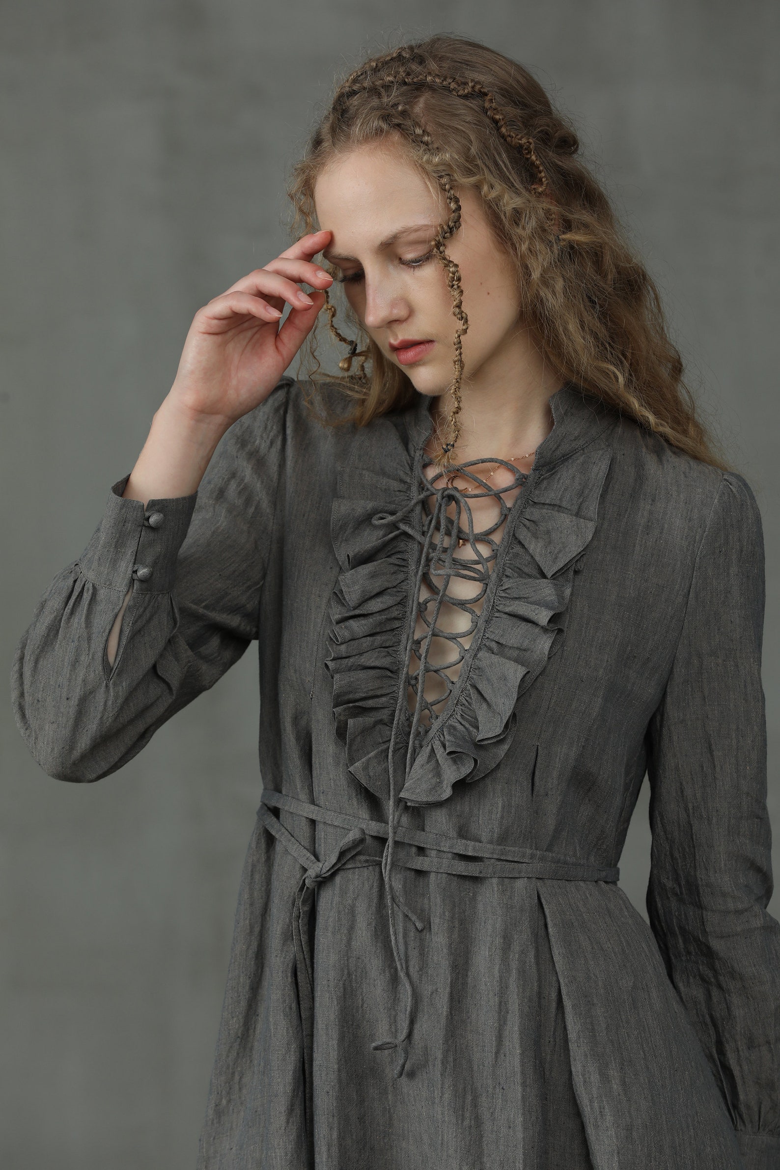 Gray Lace-up Linen Dress Linen Ruffle Dress Linen Tunic - Etsy