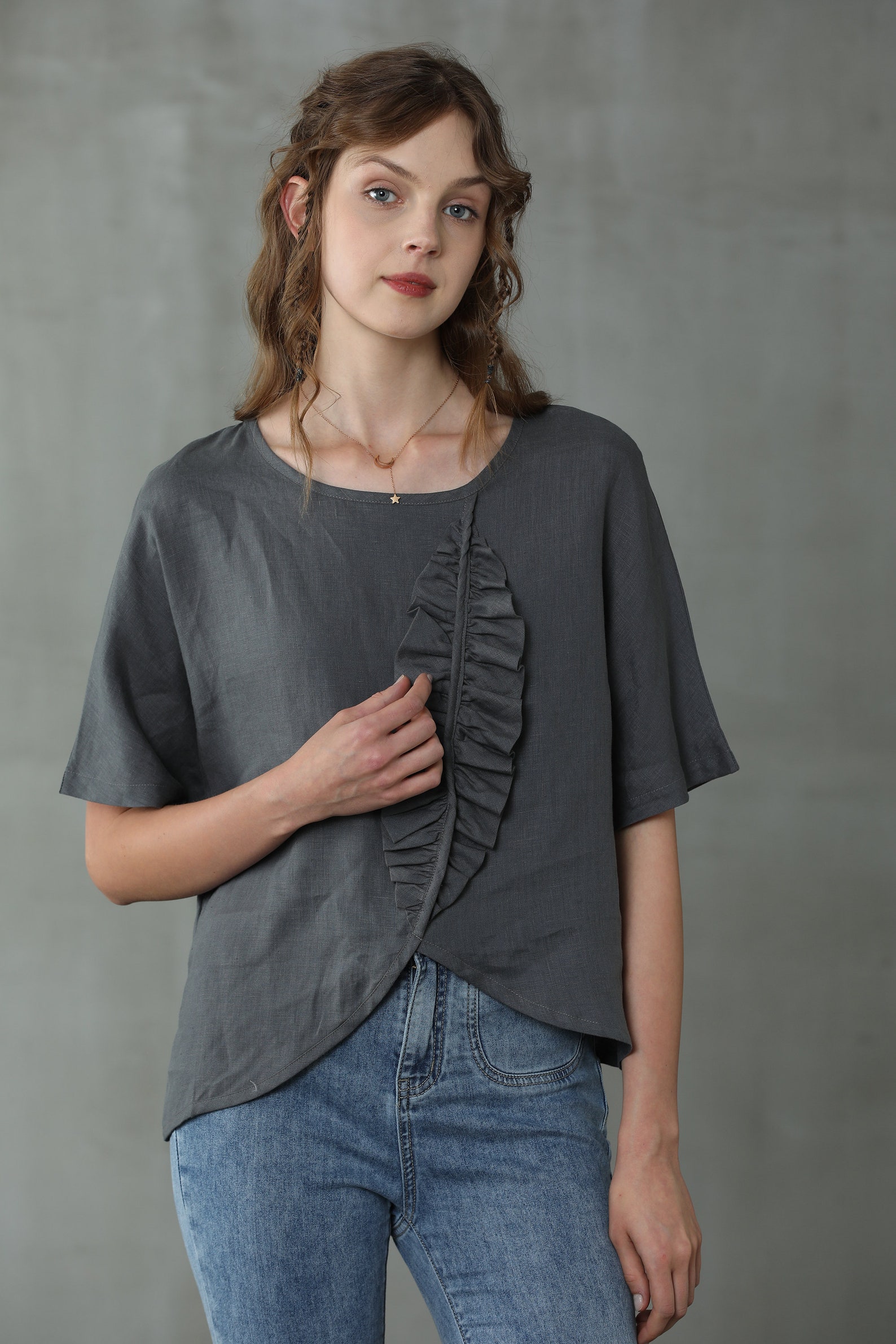 French Linen Top Blouse in Gray/white Earth Day Top Linen - Etsy Canada
