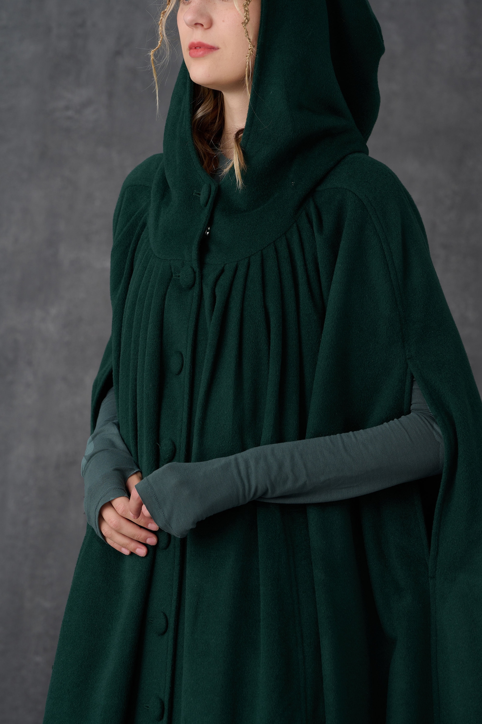 Hooded Wool Cloak Coat in Teal Maxi Hooded Wool Cloak - Etsy