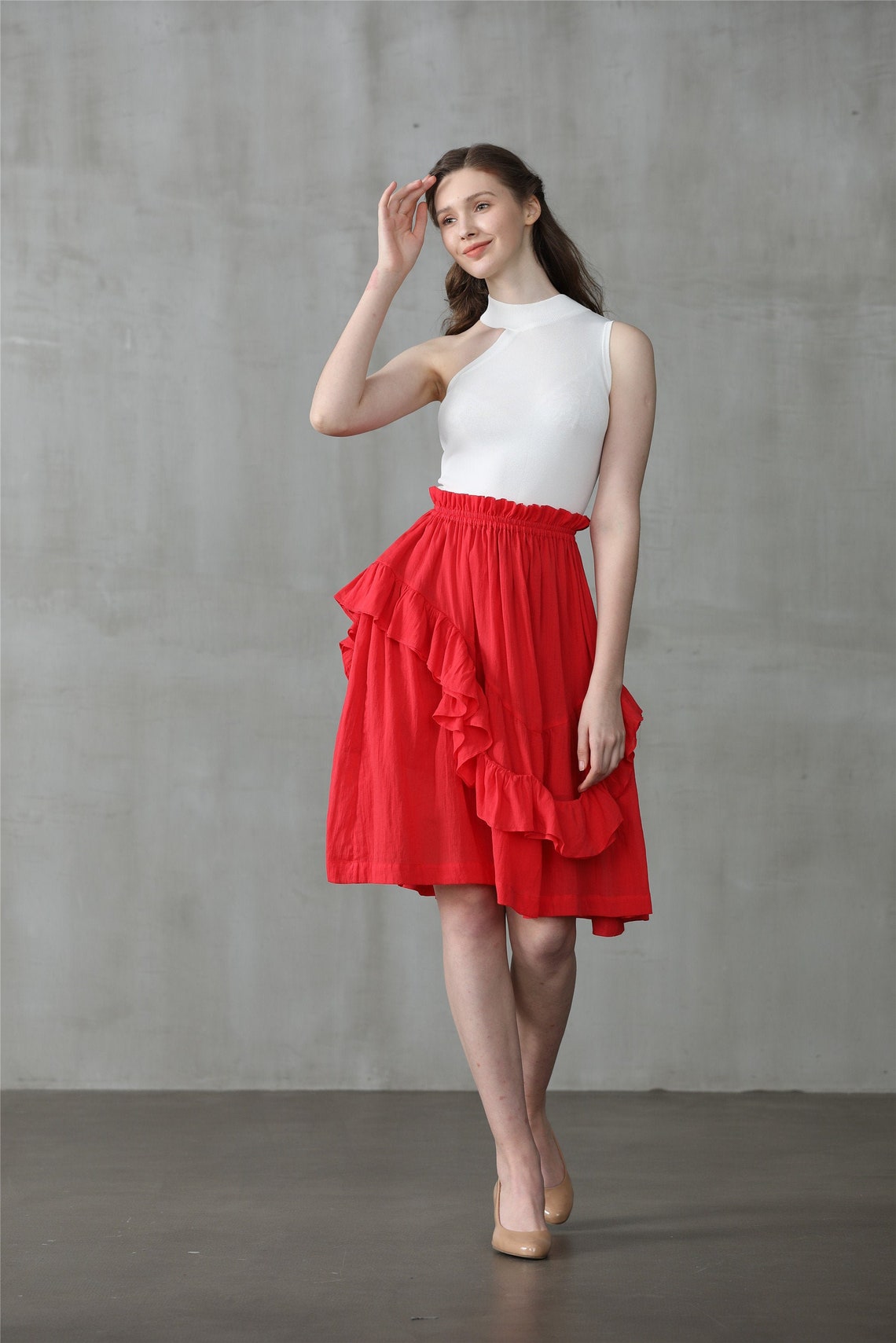 Bud Skirtmidi Skirt Red Skirt Ruffle Skirt Mini Skirt | Etsy