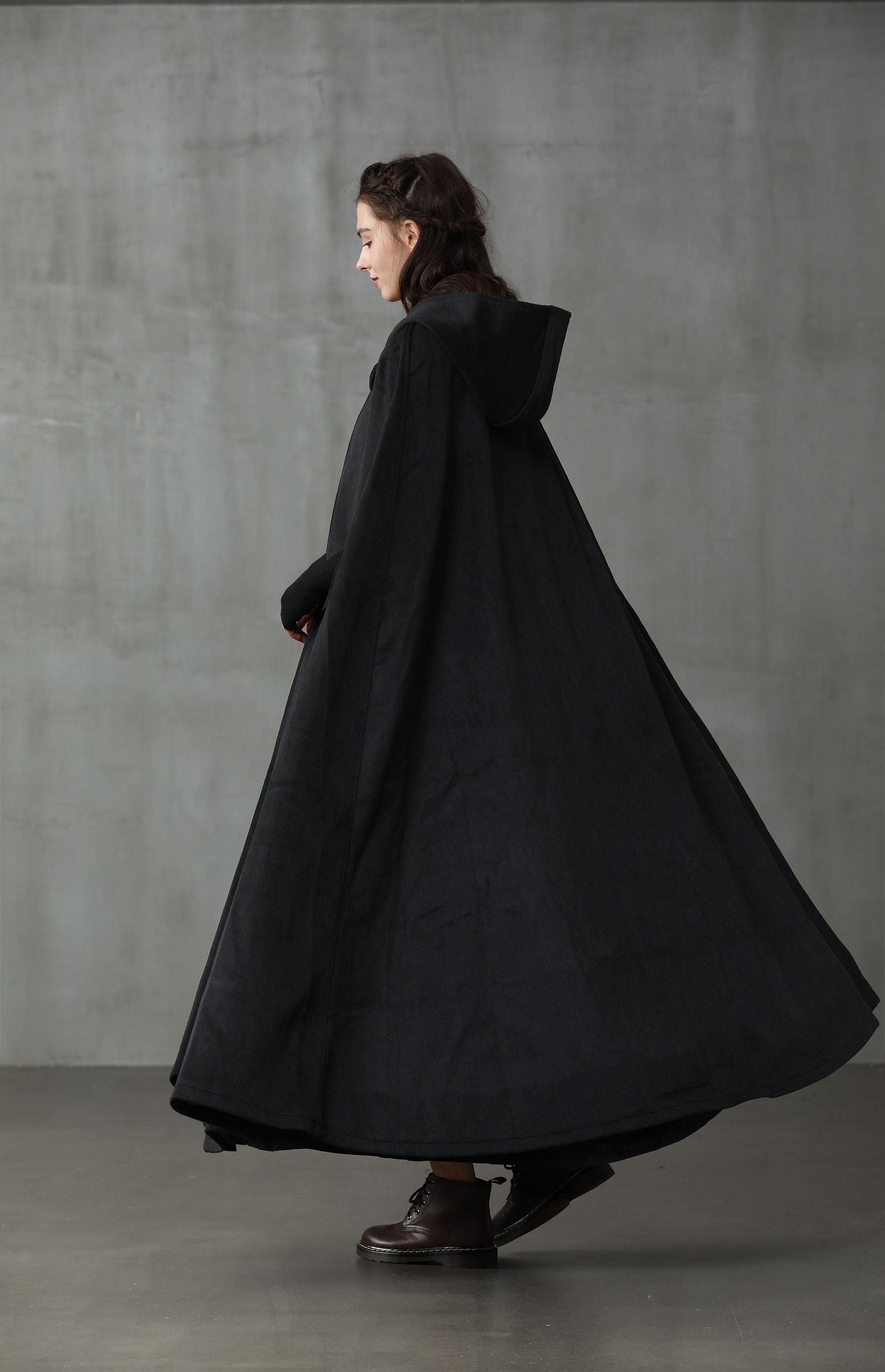 Black Hooded Wool Coat Cloak Maxi Hooded Wool Coat Cloak - Etsy Canada