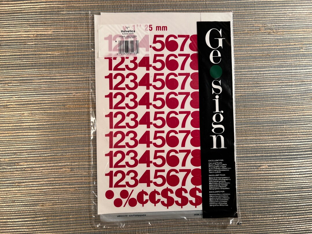 Vintage Red Helvetica 1 Inch Vinyl Numerals Geosign Geographics Self ...