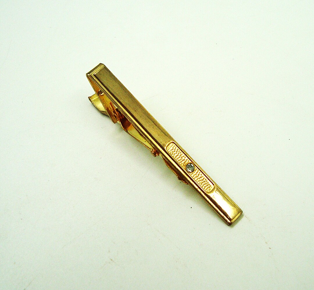 Vintage Man Tie Pin/clip With Clear Stone - Etsy