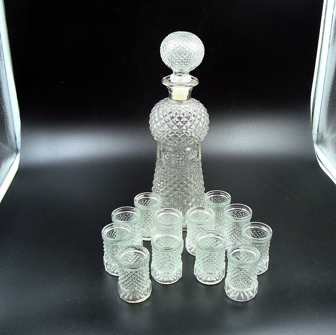 Vintage Glass Decanter and Glasses Liquor/brandy Set 13 Pieces - Etsy