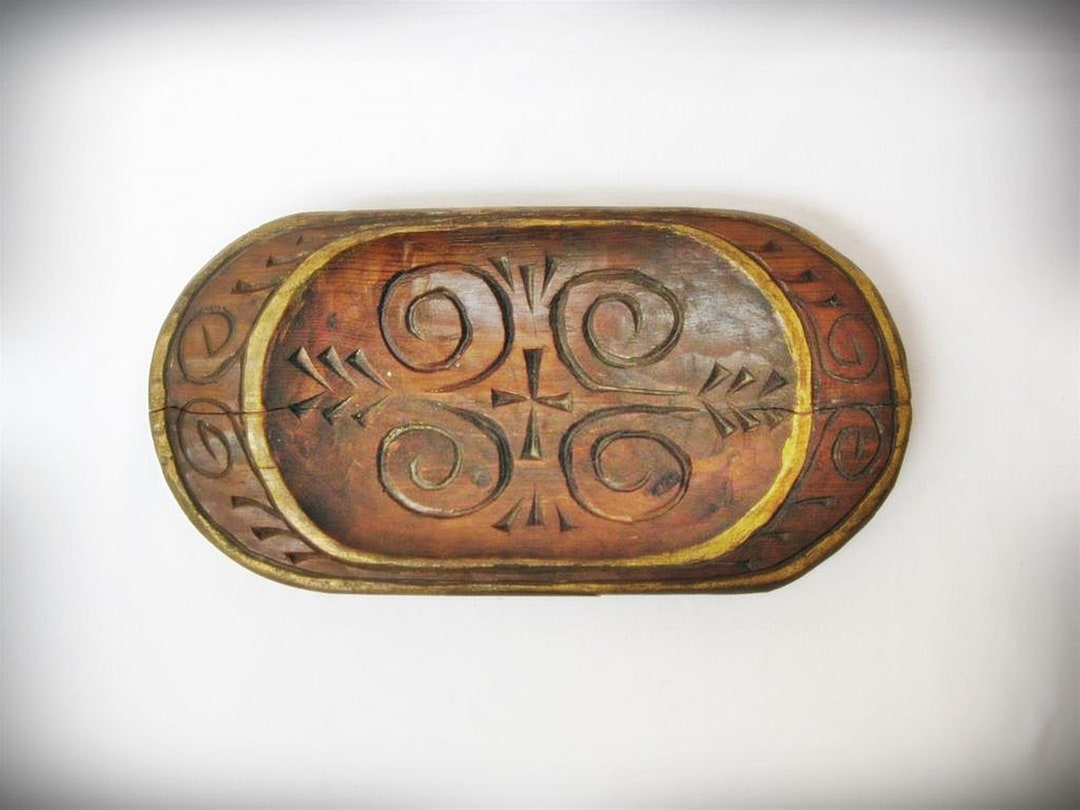 Antique Wood Carved Tray Walnut Tree Plate - Etsy
