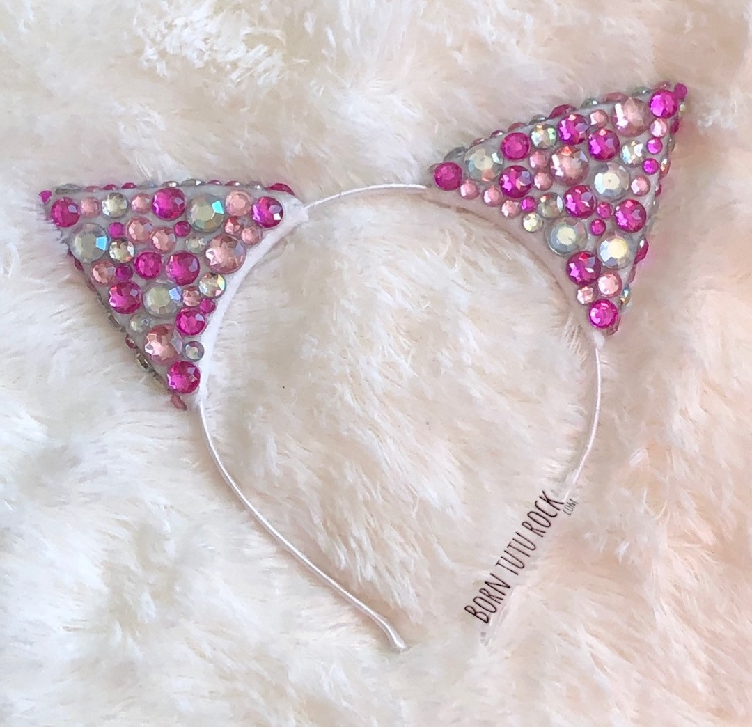 Pink Cat Ears | Bedazzled Cat Ears Headband | Born Tutu Rock - Etsy