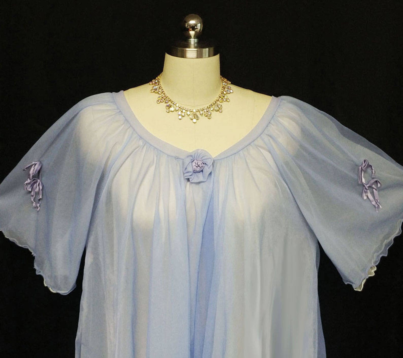 Vintage 50s Fredericks of Hollywood Sheer Double Nylon Peignoir W Rose ...