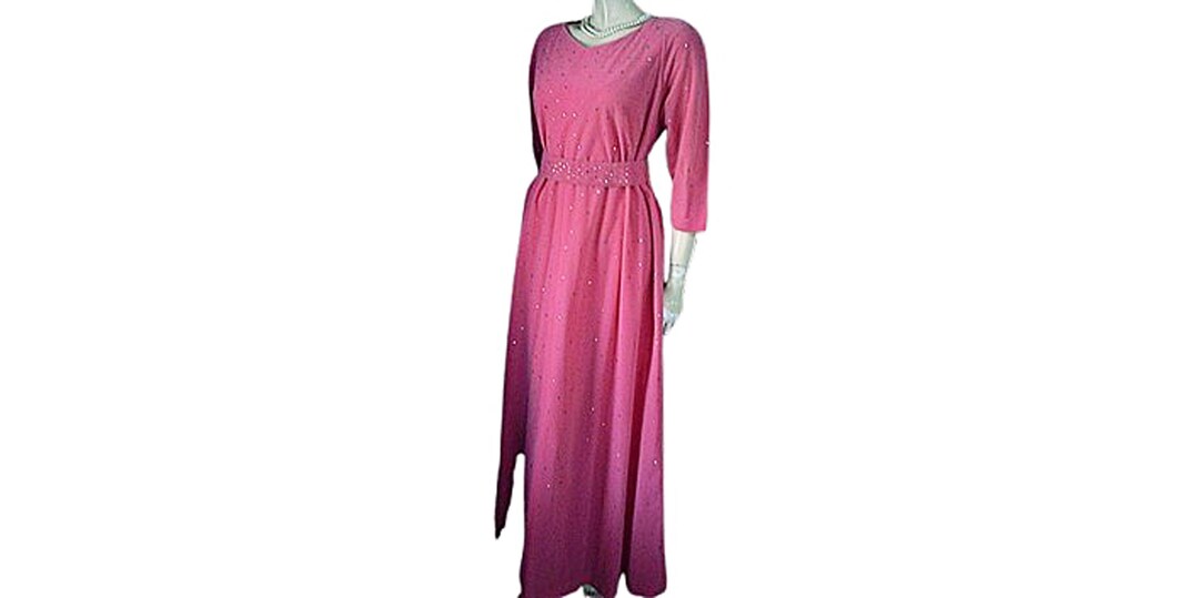 Vintage 50s Pink Rhinestone Velour Dressing Gown: Glam Hostess Negligee ...