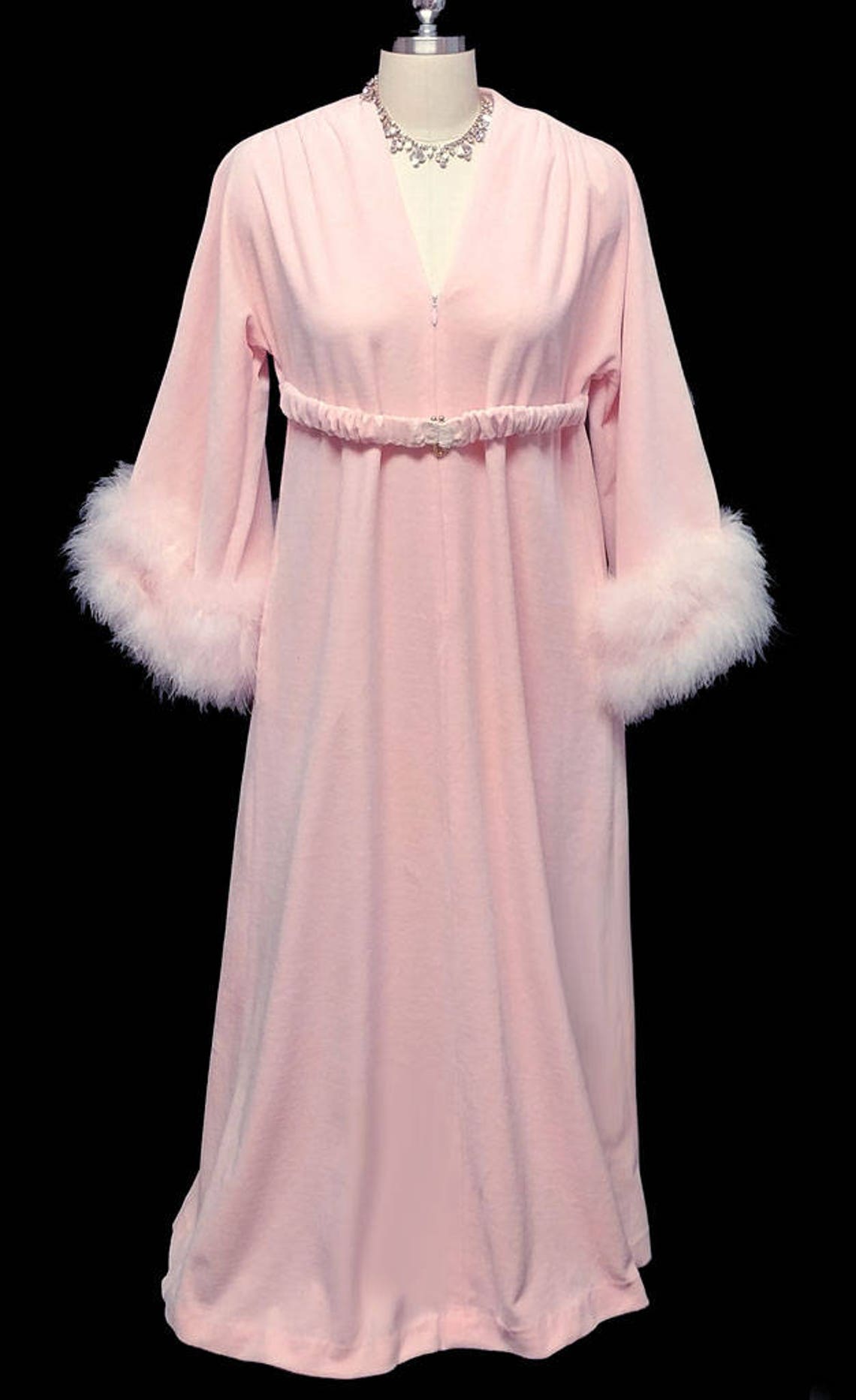 Vintage Saks Fifth Avenue Pink Marabou Velour Dressing Gown Robe ...