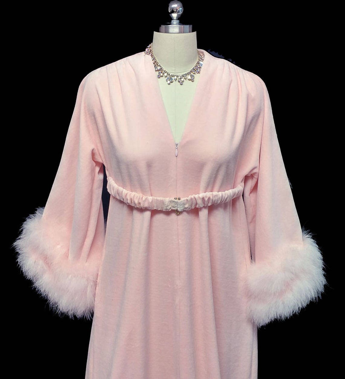 Vintage Saks Fifth Avenue Pink Marabou Velour Dressing Gown Robe ...