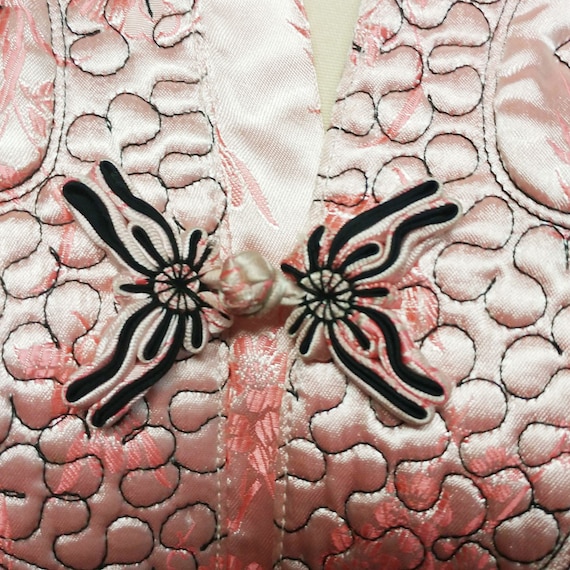 Vintage Oriental Asian Pink Satin Quilted Robe Hong … - Gem