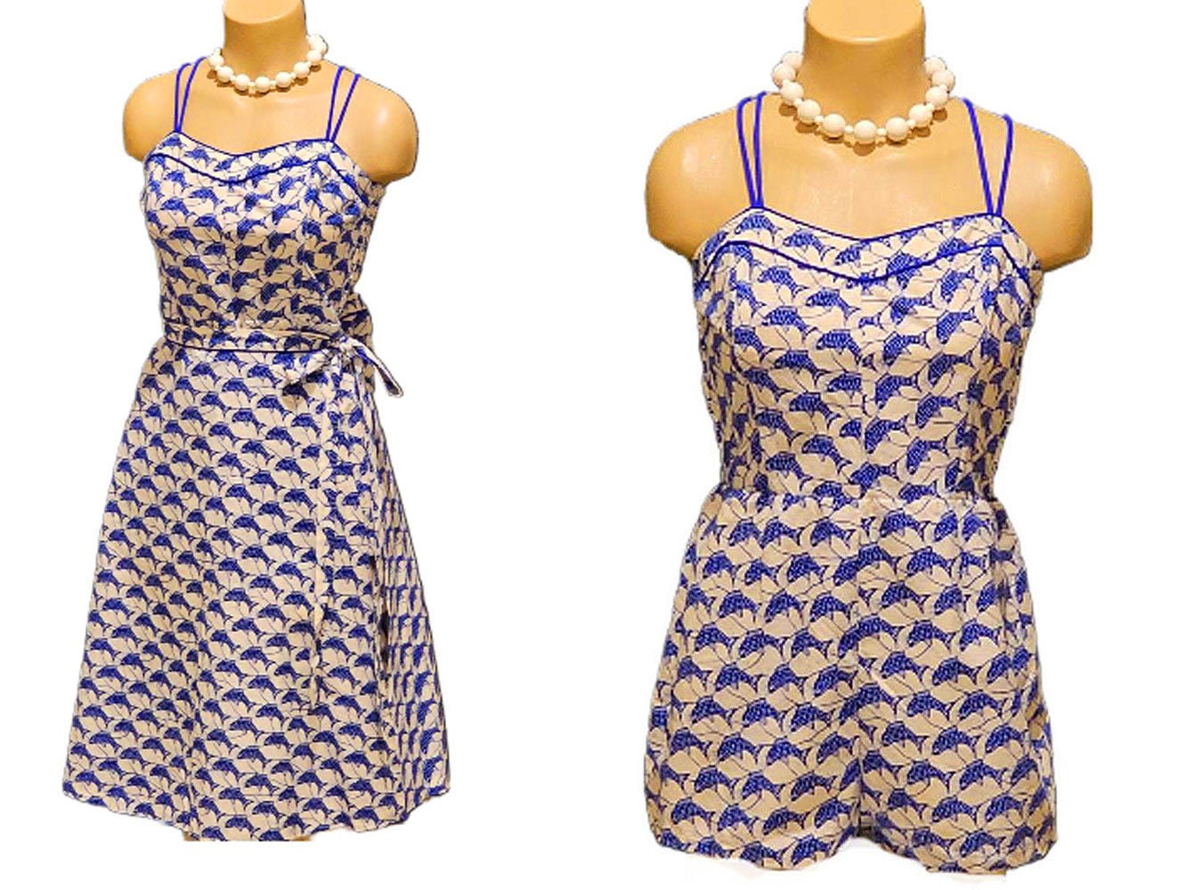 Vintage Elizabeth Stewart Blue Fish Boy Cut Suit Swimsuit Romper With ...