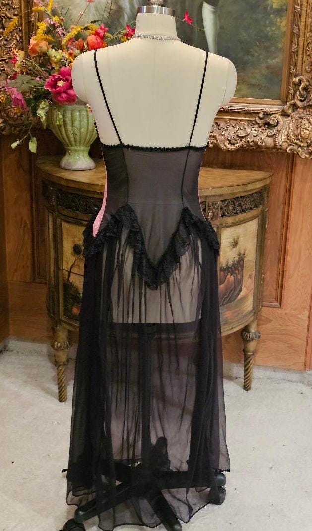 Vintage Bustier Nightgown Black Lace Rose Jacquard Underwire Sheer ...