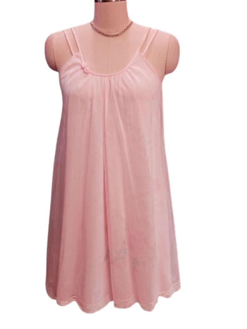 Vintage 1950s Pink Nylon Nightgown – Floral Sheer Overlay, Lace Hem - Etsy