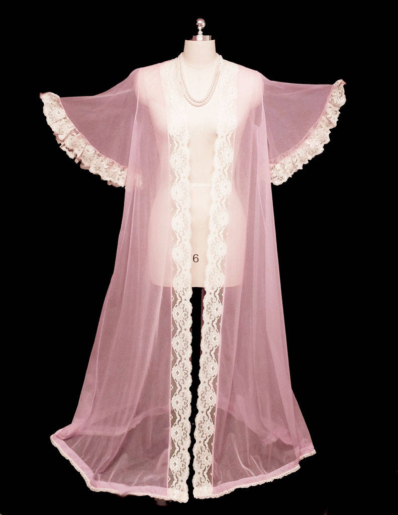 Vintage Jenelle Sheer Nylon Tricot Lace Peignoir Pink Angel - Etsy