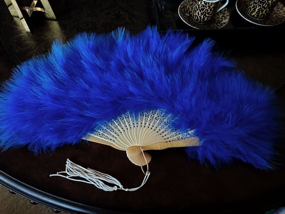 Gorgeous Vintage Hand Royal Blue Marabou Fan Fold Up … - Gem