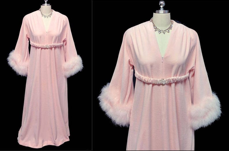 Vintage Saks Fifth Avenue Pink Marabou Velour Dressing Gown Robe - Etsy