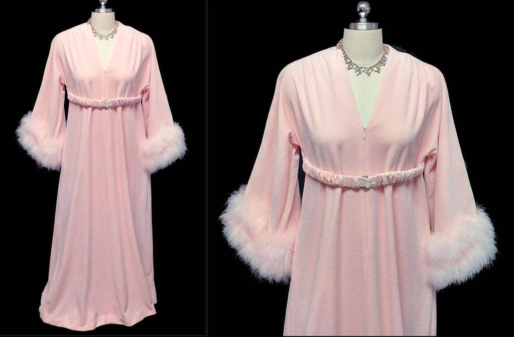 Vintage Saks Fifth Avenue Pink Marabou Velour Dressing Gown Robe - Etsy