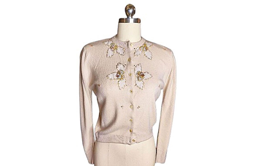 Vintage Styled by Apollo Sweater With Gold Metallic Trimmed Leaves ...