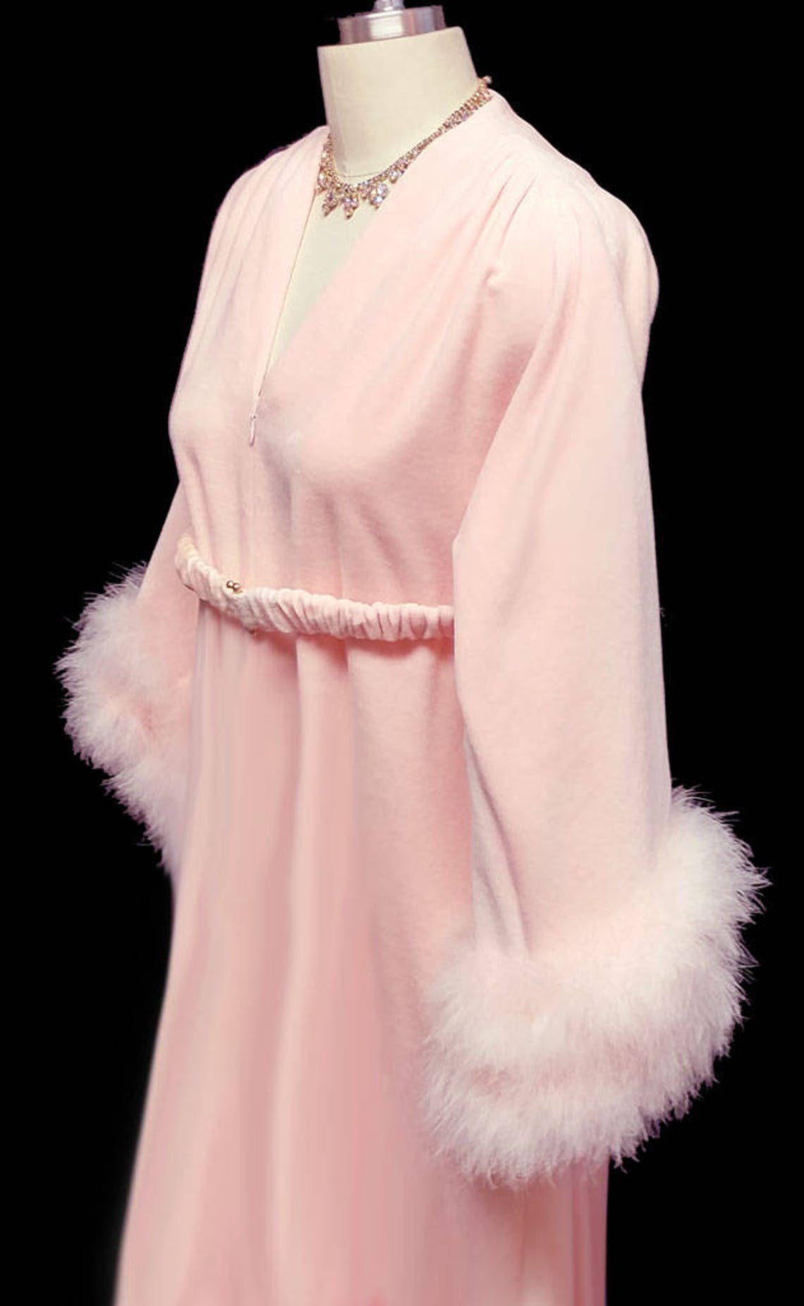 Vintage Saks Fifth Avenue Pink Marabou Velour Dressing Gown Robe ...
