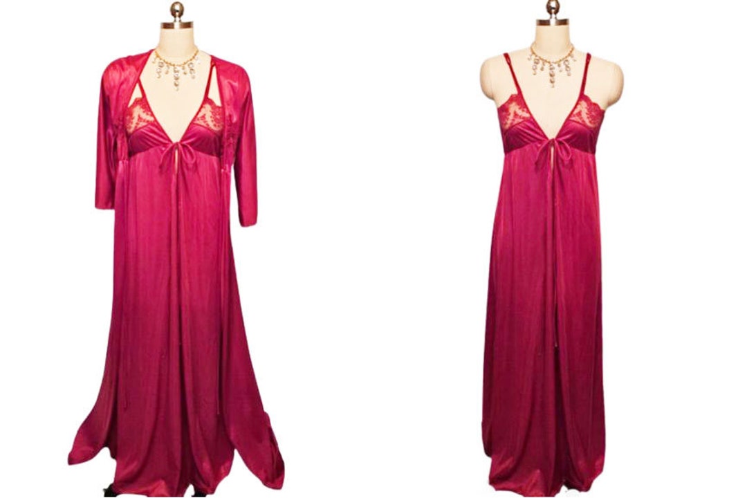 Vintage Texsheen Lace Peignoir And Nightgown Set In A Shade Of Etsy