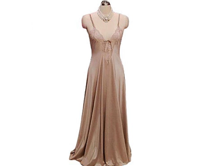 Vintage Darling Body Fashions Lace Satiny Bias Cut Nightgown in Mocha ...
