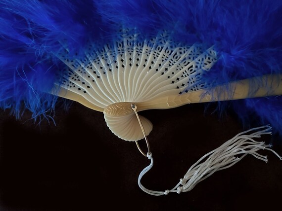 Gorgeous Vintage Hand Royal Blue Marabou Fan Fold Up … - Gem