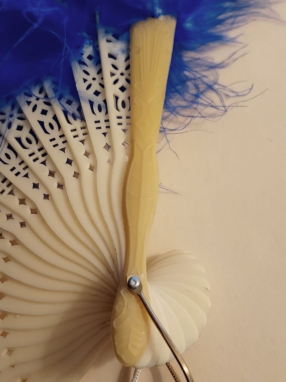 Gorgeous Vintage Hand Royal Blue Marabou Fan Fold Up … - Gem