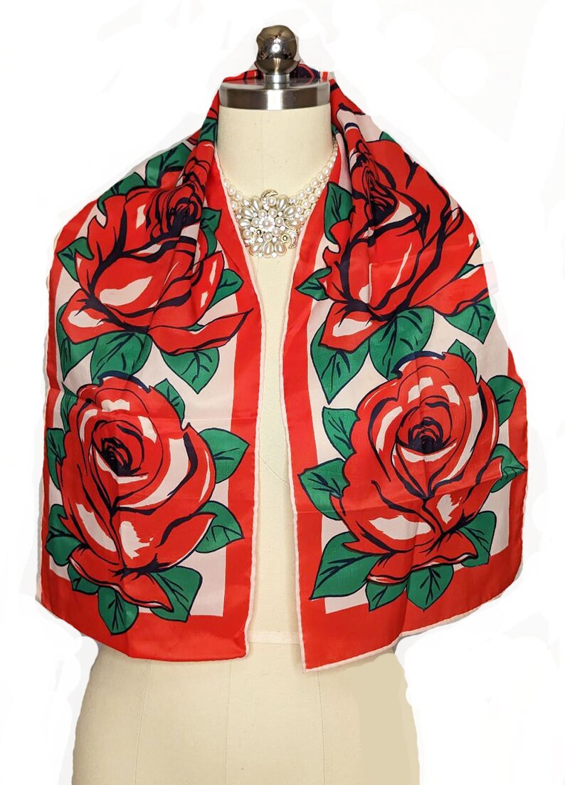 Vintage Gorgeous Red Roses Silk Scarf Perfect Gift for - Etsy