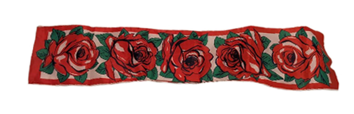 Vintage Gorgeous Red Roses Silk Scarf Perfect Gift for Valentines Day ...