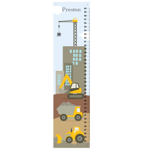 Construction Personalized Children Growth Chart Yellow and Grey - Etsy ...