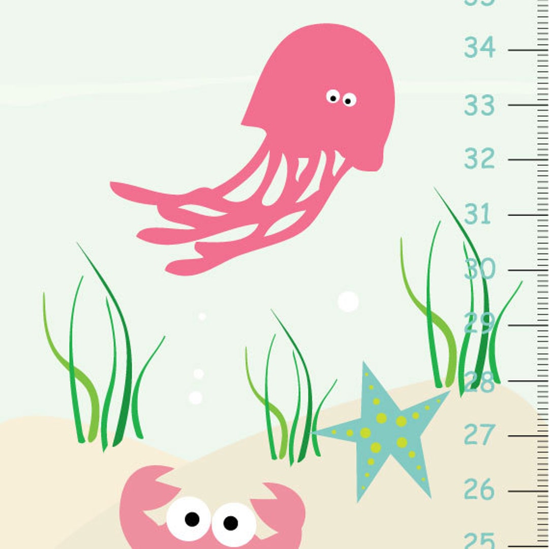 Sea Creatures Personalized Canvas GROWTH CHART for Girls - Etsy